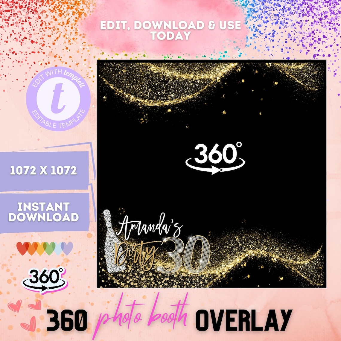 Editable 360 Video Photo Booth Overlay Birthday Filter Bday - Etsy