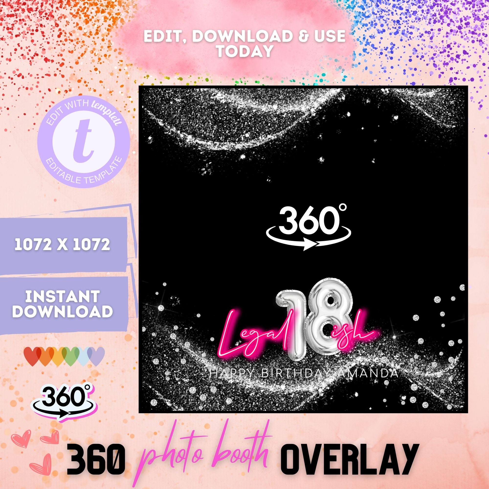 Birthday 360 Video Photo Booth Overlay Touchpix Overlay Bday - Etsy