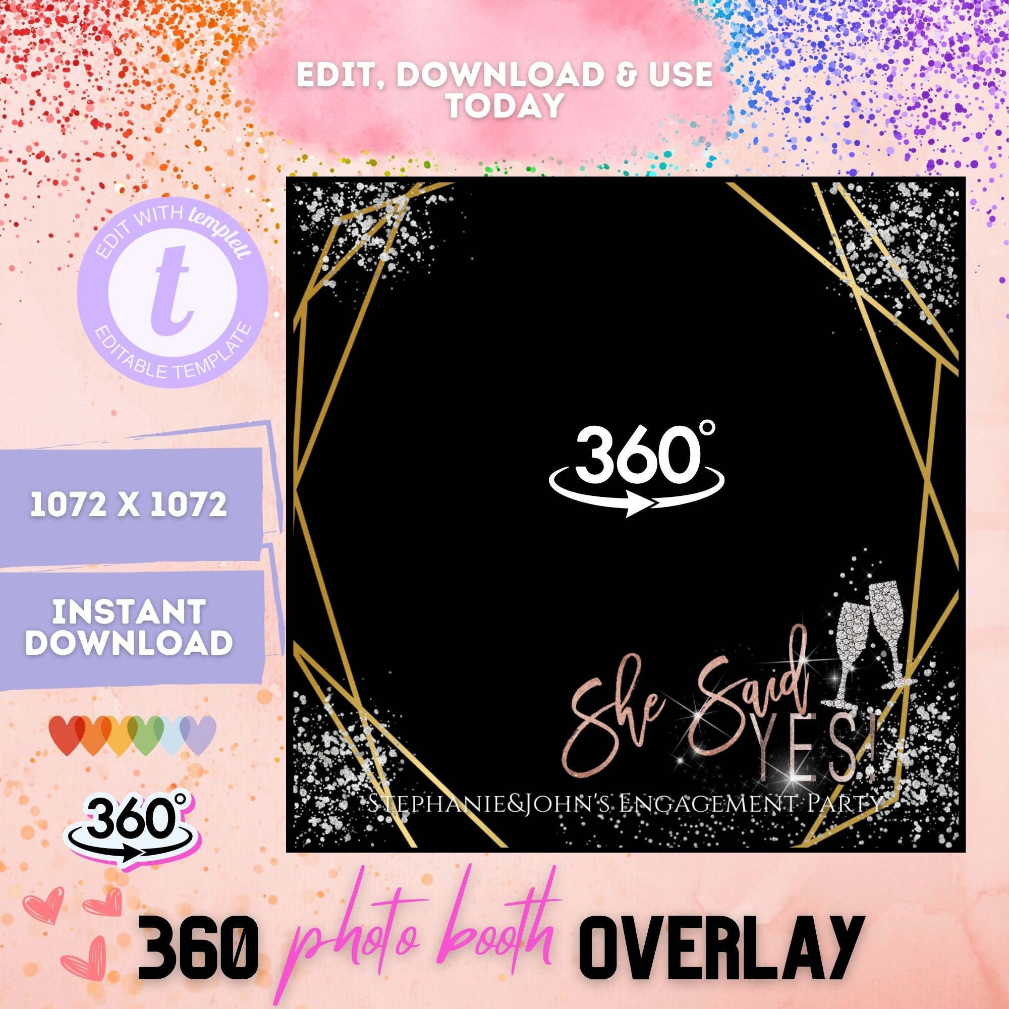 Wedding Engagement Overlay 360 Photo Booth Overlay Birthday Filter Bday ...