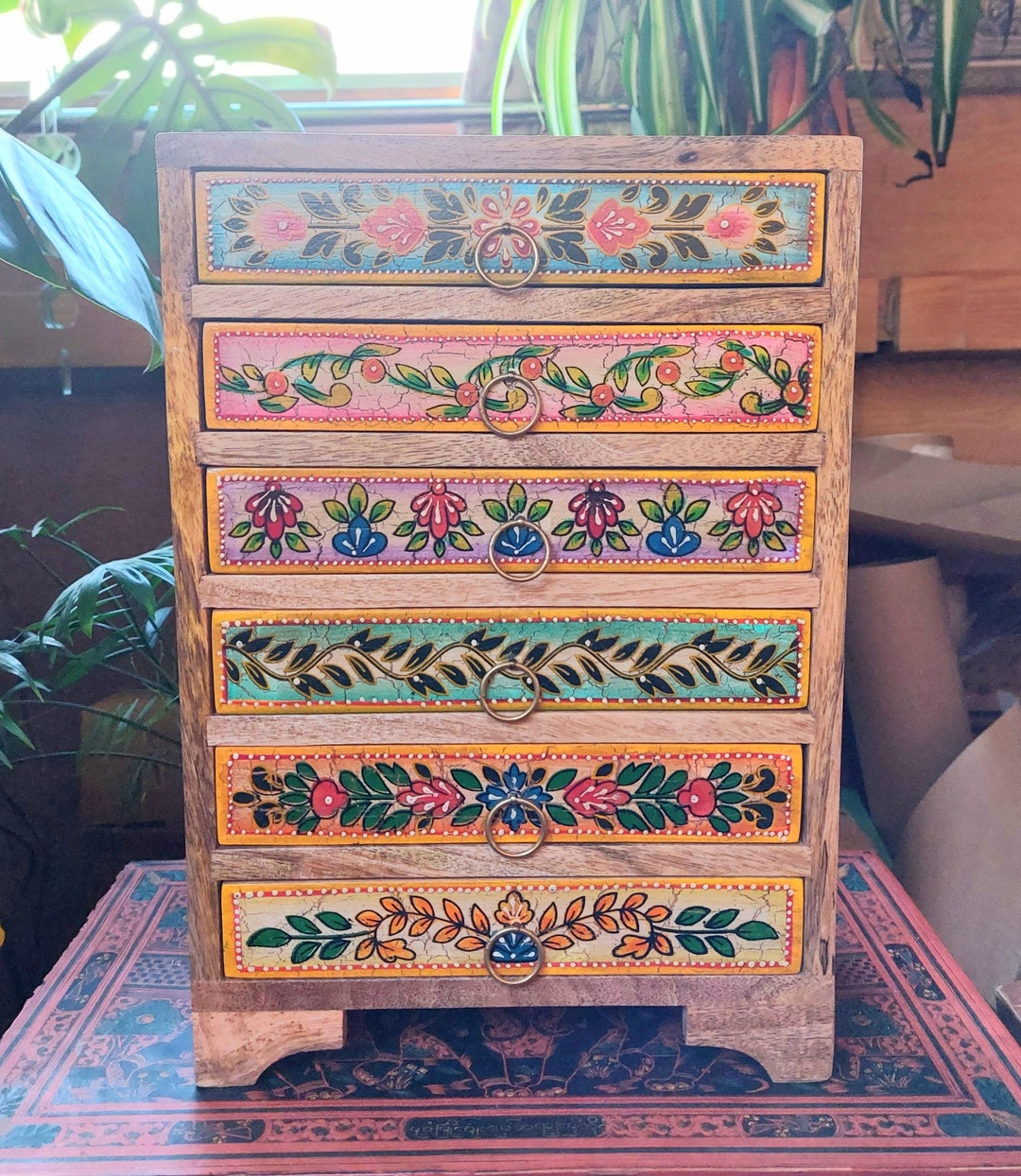 Floral Hand Painted Wooden Six-drawer Mini Chest, Small Chest of ...
