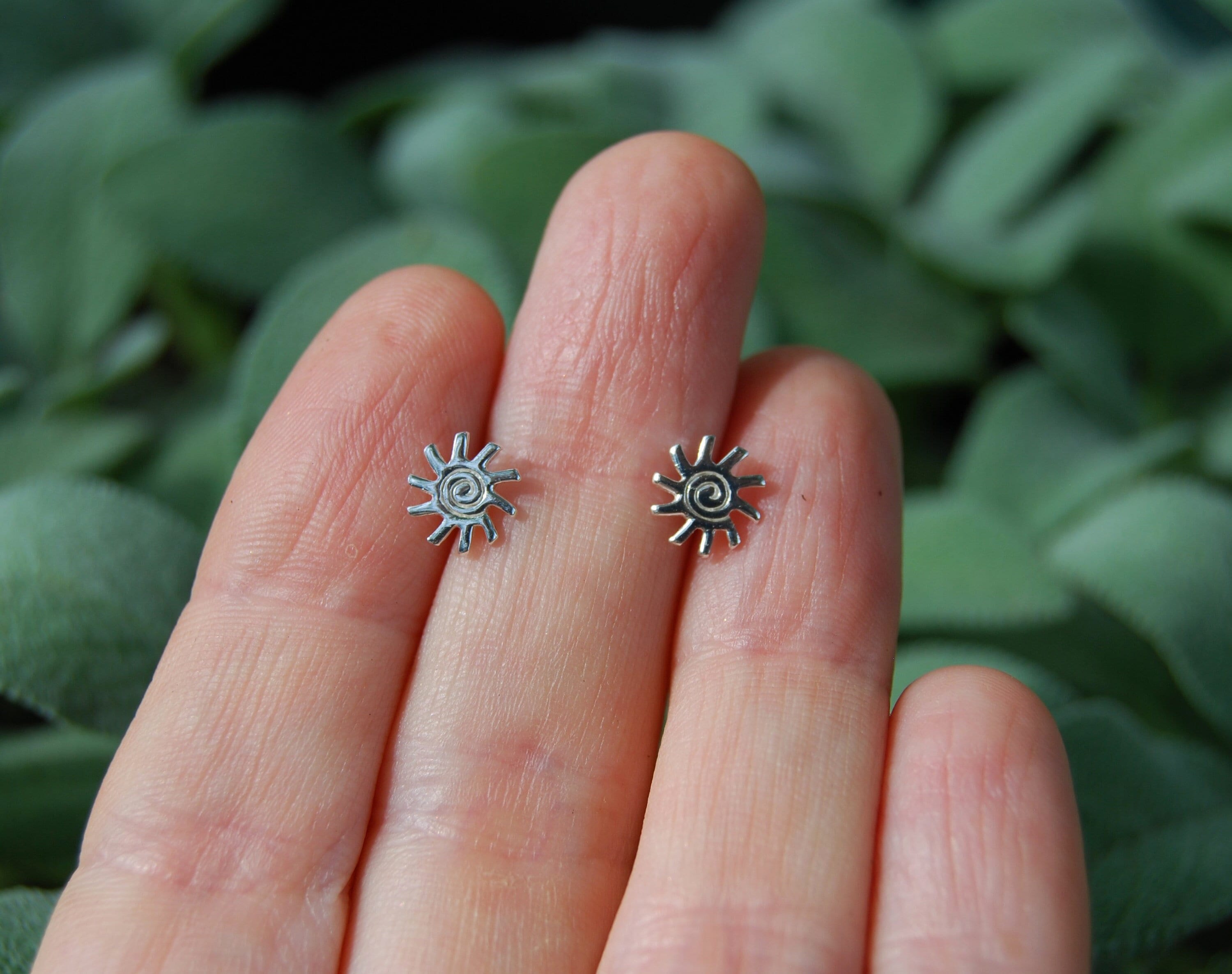 Sun Sterling Silver Stud Earrings, Tiny Sun Studs, Sun Post Earrings ...