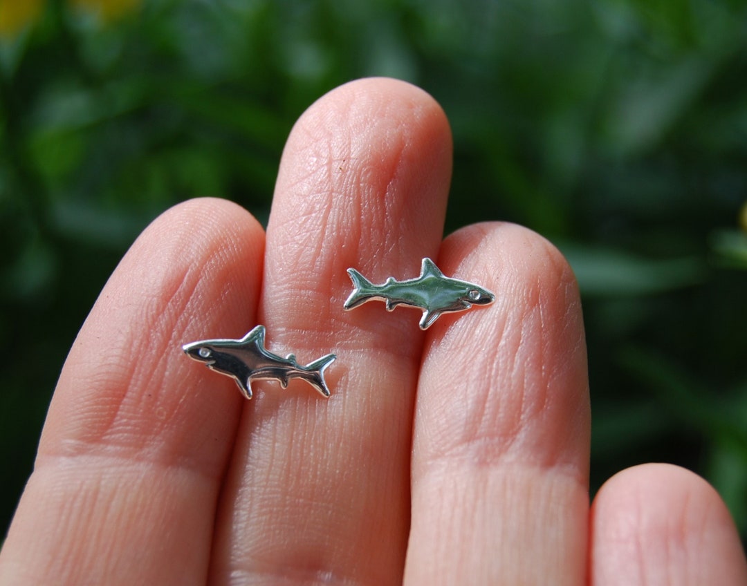Shark Sterling Silver Stud Earrings, Tiny Shark Studs, Shark Jewellery, Silver Shark Earrings ...