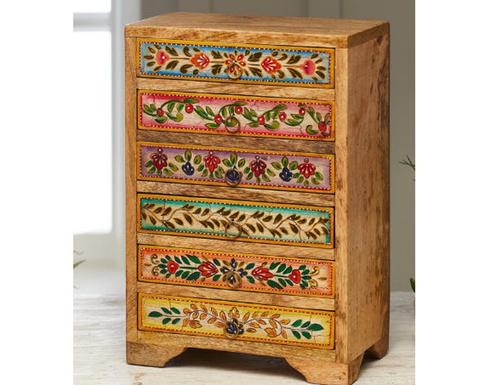 Floral Hand Painted Wooden Six-drawer Mini Chest, Small Chest of ...