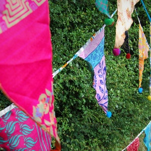 Very Long Bunting 7 Metres, Sari Bunting With Pompoms, Recycled Bunting ...