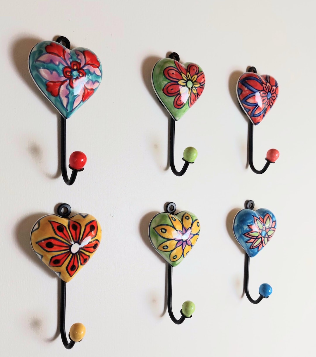Hand Painted Heart Ceramic Hook, Fairtrade, Decorative Hook, Coat Hook ...