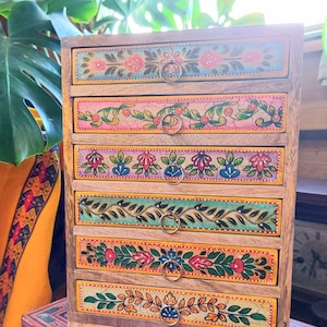 Floral Hand Painted Wooden Six-drawer Mini Chest, Small Chest of ...