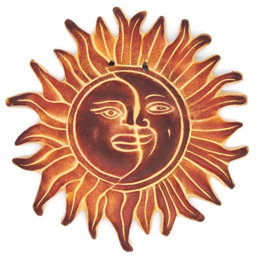 Ceramic Sun Wall Plaque, Smiling Sun Face Pottery Wall Hanging, Hanging ...