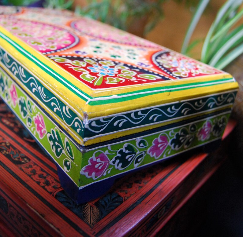 Hand Painted Wooden Jewellery Box, Hand Painted Lidded Box, Bohemian ...