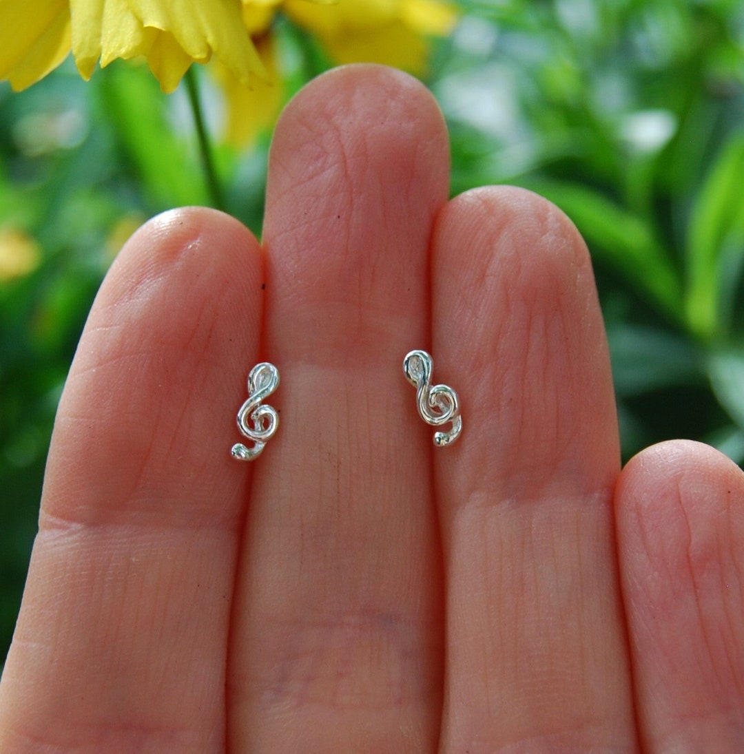 Treble Clef Sterling Silver Stud Earrings, Tiny Treble Clef Studs ...