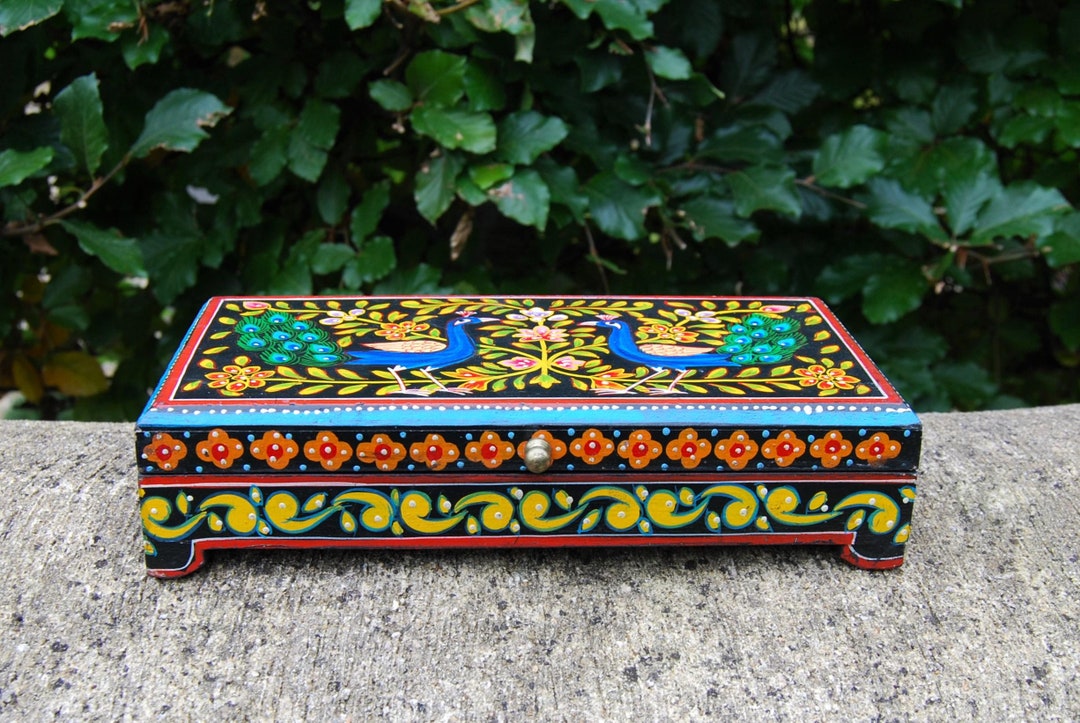 Hand Painted Wooden Jewellery Box, Indian Trinket Box, Hand Painted ...