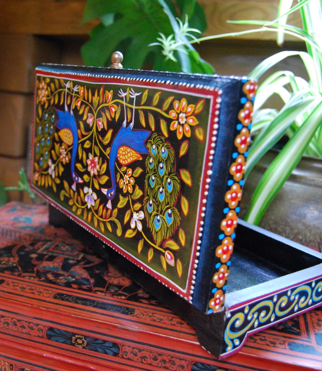 Hand Painted Wooden Jewellery Box, Indian Trinket Box, Hand Painted ...
