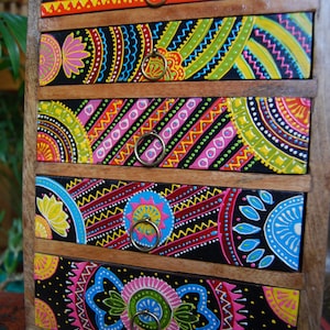 African Hand Painted Wooden Five-drawer Mini Chest, Small Chest of ...