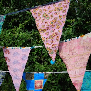 Very Long Bunting 7 Metres, Sari Bunting With Pompoms, Recycled Bunting ...