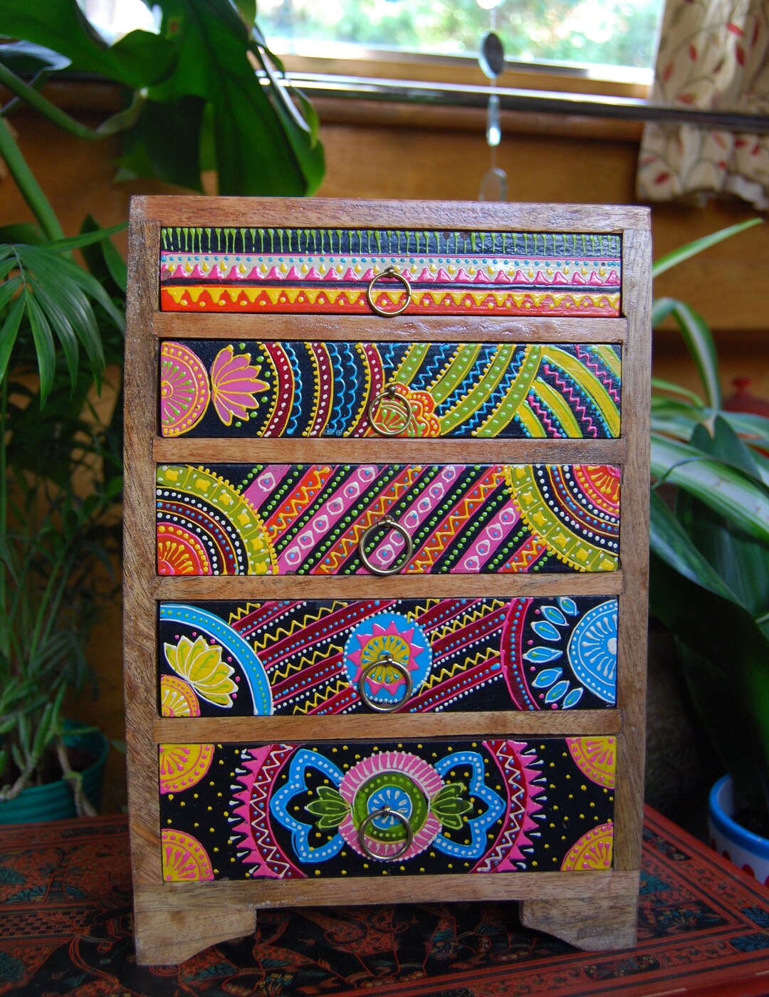 African Hand Painted Wooden Five-drawer Mini Chest, Small Chest of ...