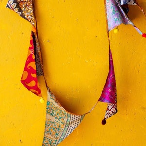 Very Long Bunting 7 Metres, Sari Bunting With Pompoms, Recycled Bunting ...