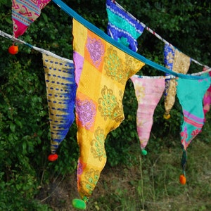 Very Long Bunting 7 Metres, Sari Bunting With Pompoms, Recycled Bunting ...