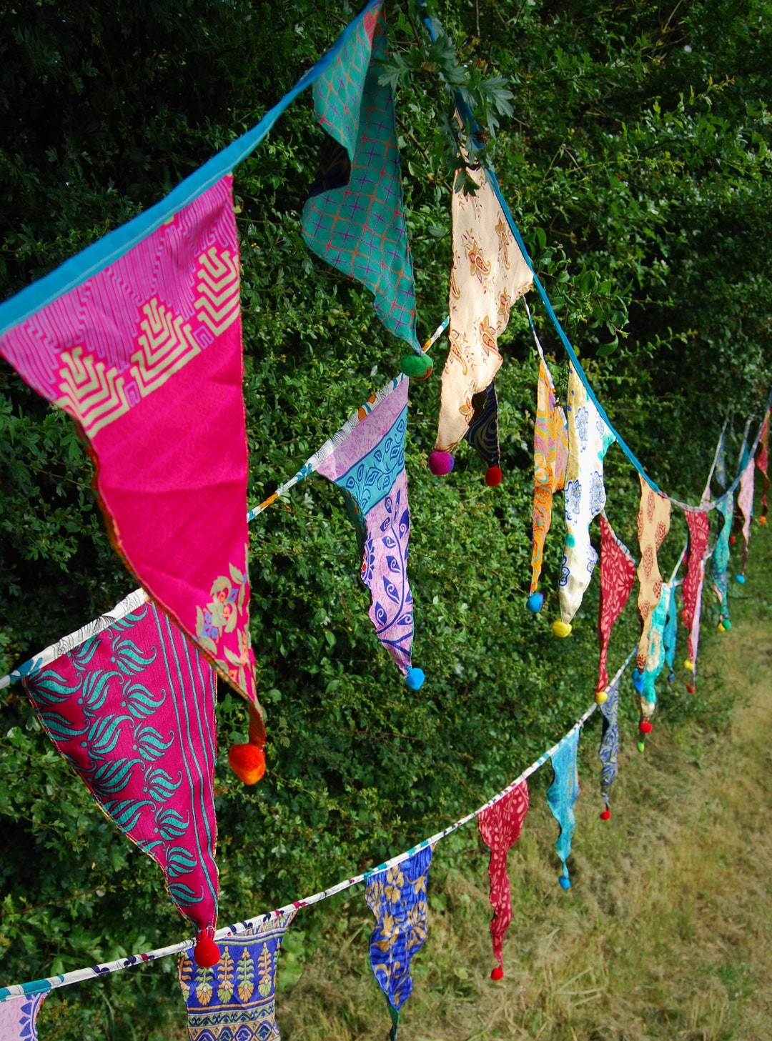 Very Long Bunting 4.5 Metres, Upcycled Sari Flags, Bohemian Hippie Room ...