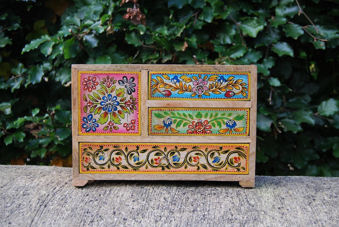 Floral Hand Painted Wooden Four-drawer Mini Chest, Small Chest of ...