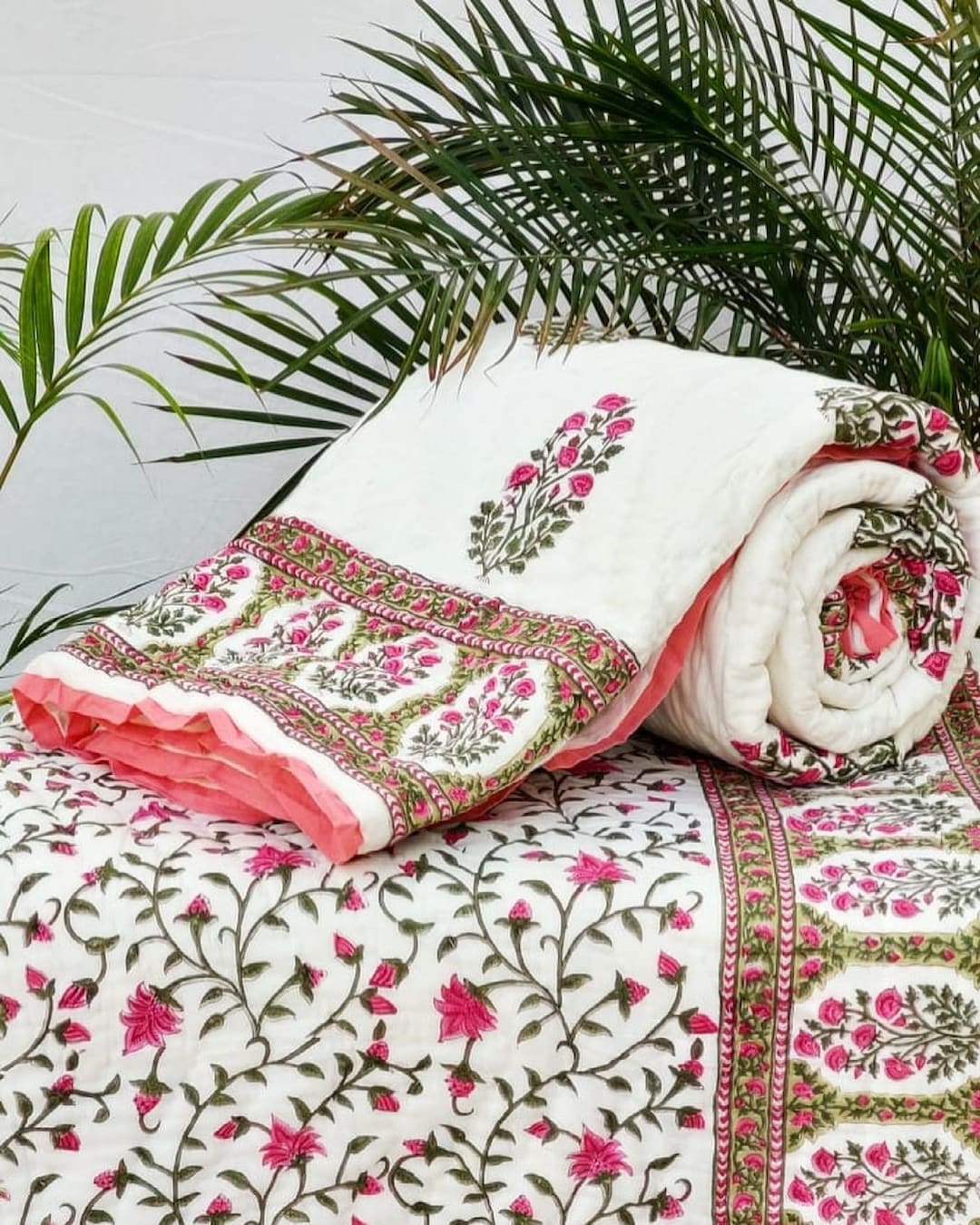 Handmade Indian Block Print Quilt, Block Print Jaipuri Quilt Single ...