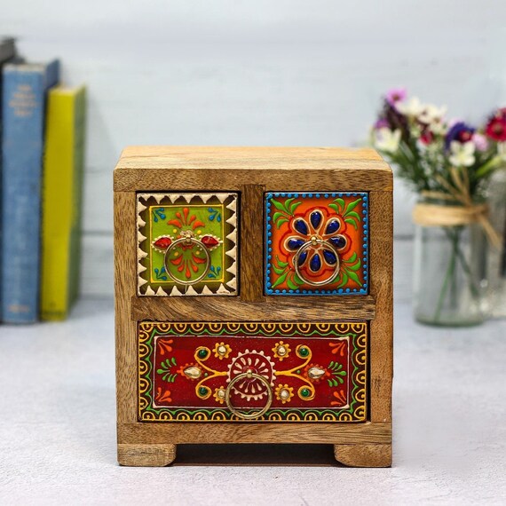 Hand Painted Wooden Three Drawer Jewellery Chest Wooden - Etsy