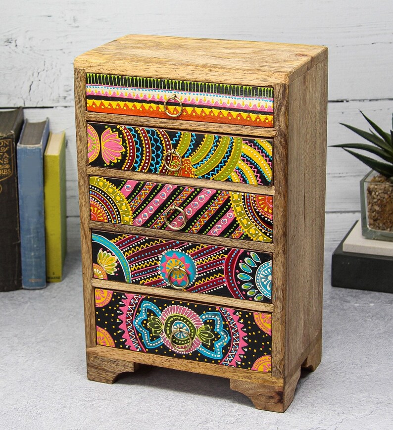 African Hand Painted Wooden Five-drawer Mini Chest Small - Etsy
