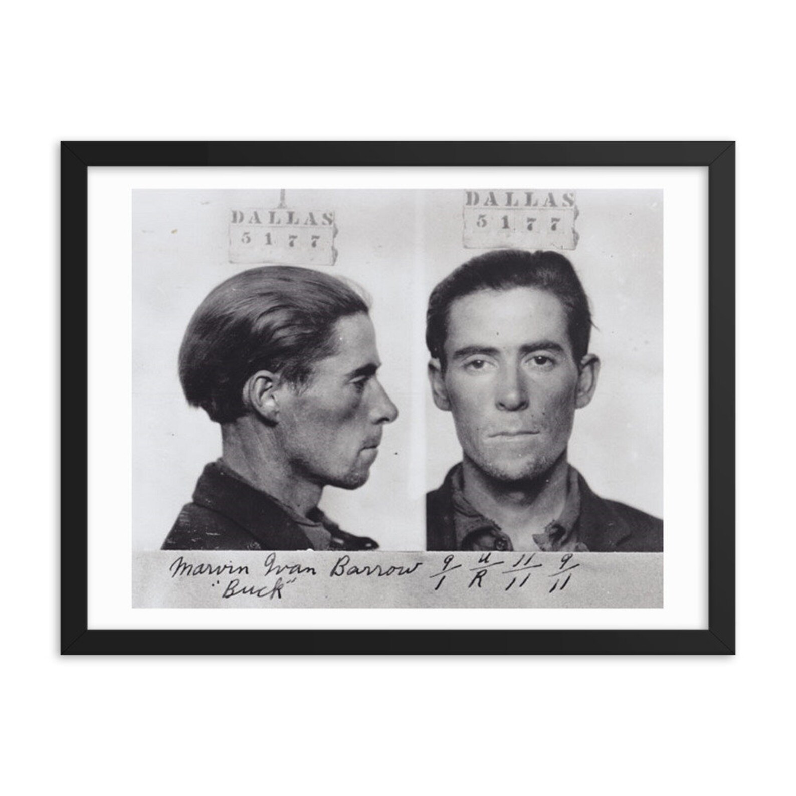 Iconic Buck Barrow Mug Shot Barrow Gang Bonnie & Clyde - Etsy
