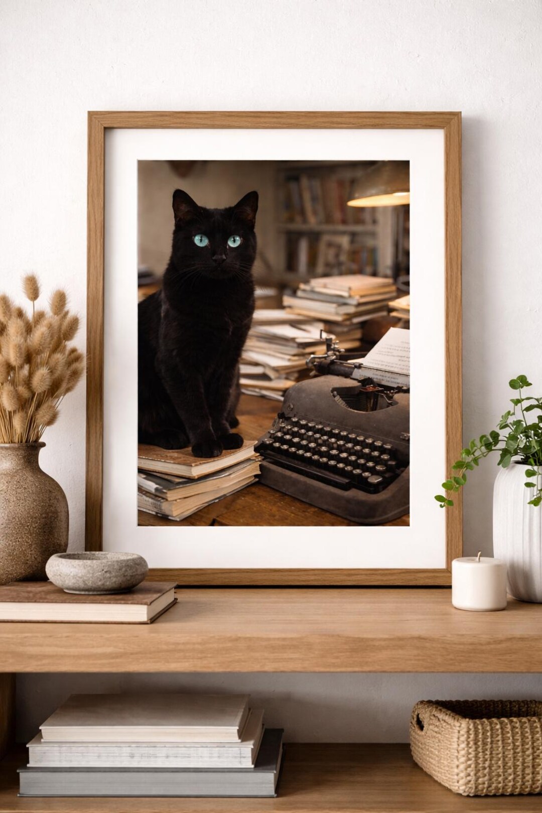 Black Cat & Typewriter Canvas Print | Literary Office Wall Art - Etsy
