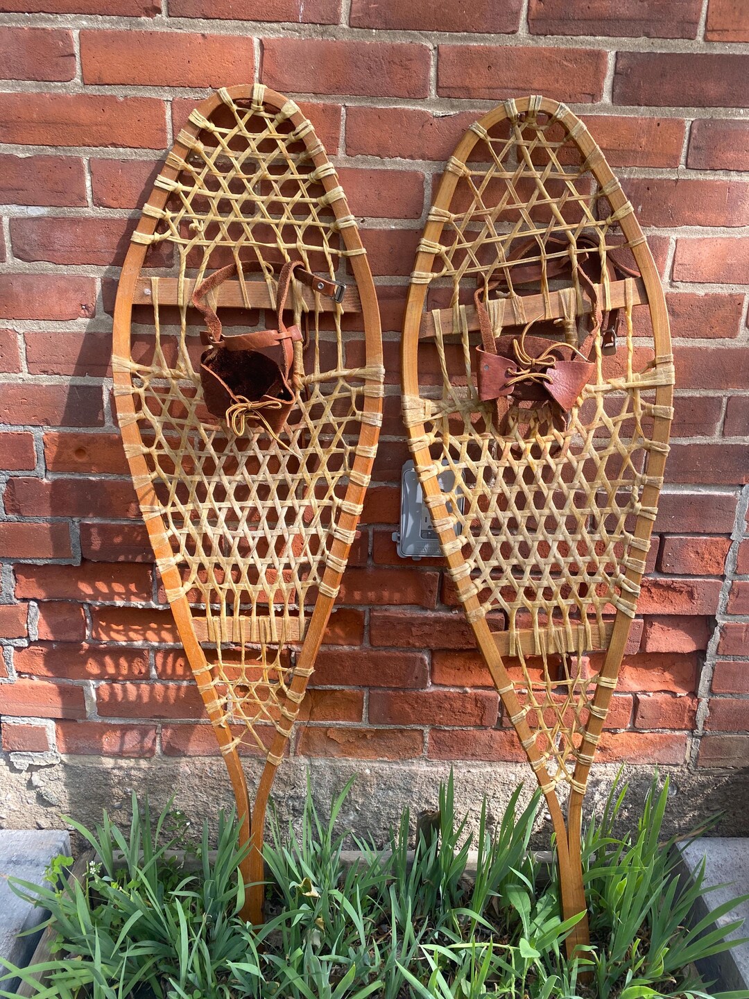 Vintage Canadian Large Wooden Snowshoes, 48.5" X 14”, in Good Condition ...