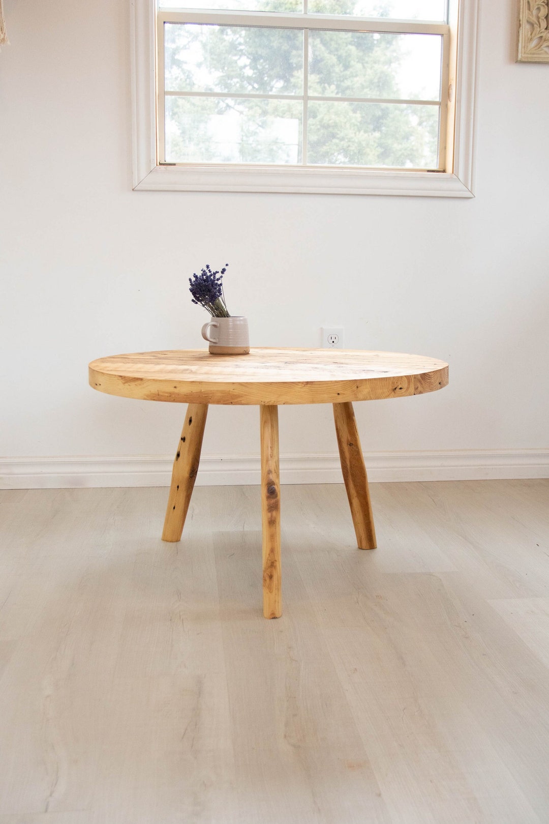 Rustic Large Recycled Wooden Tripod Table. 30" Diameter Circle Top ...
