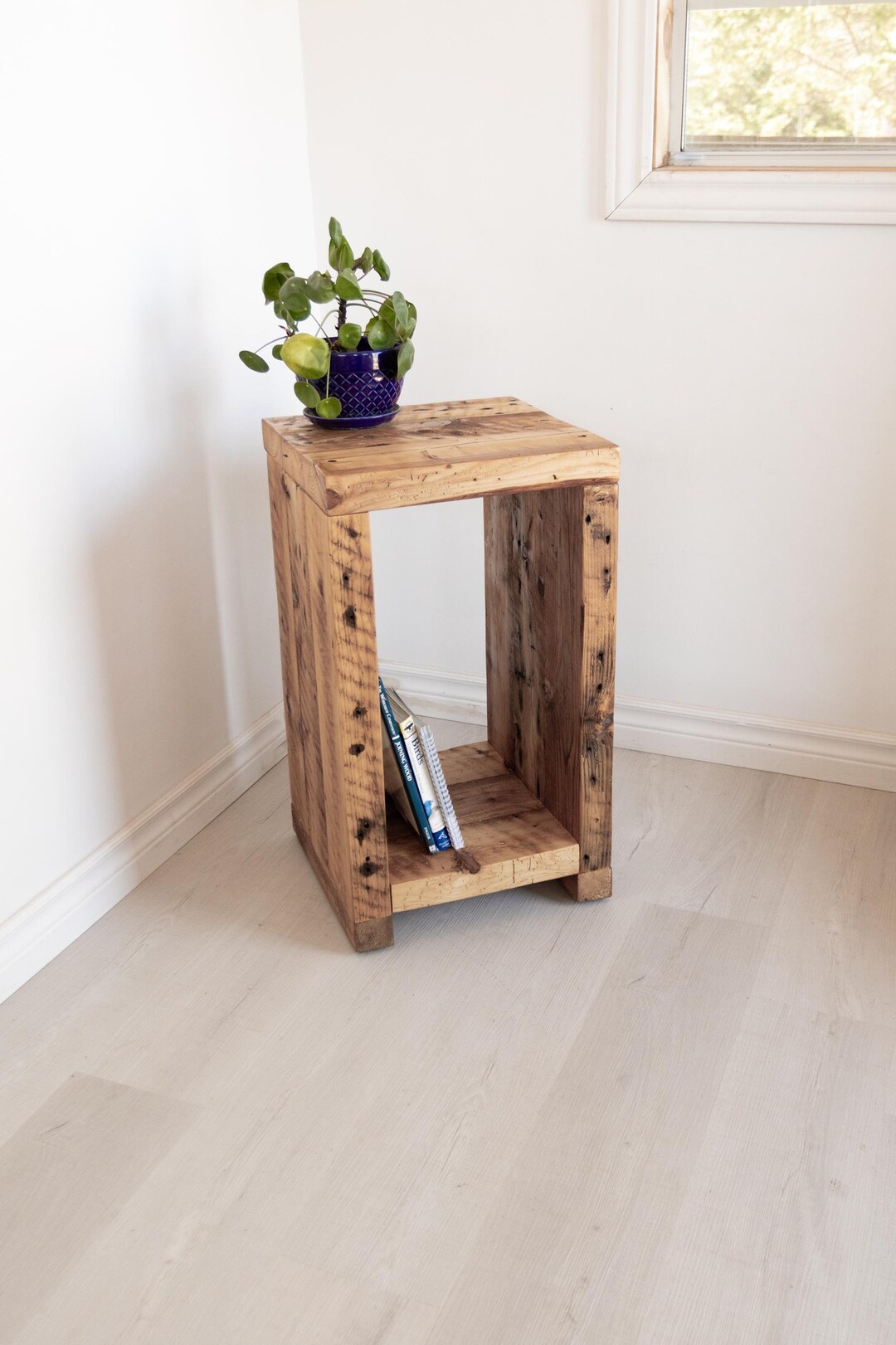 The Roma, Barnwood Open Box Side Table: Reclaimed Wooden Nighstand With ...