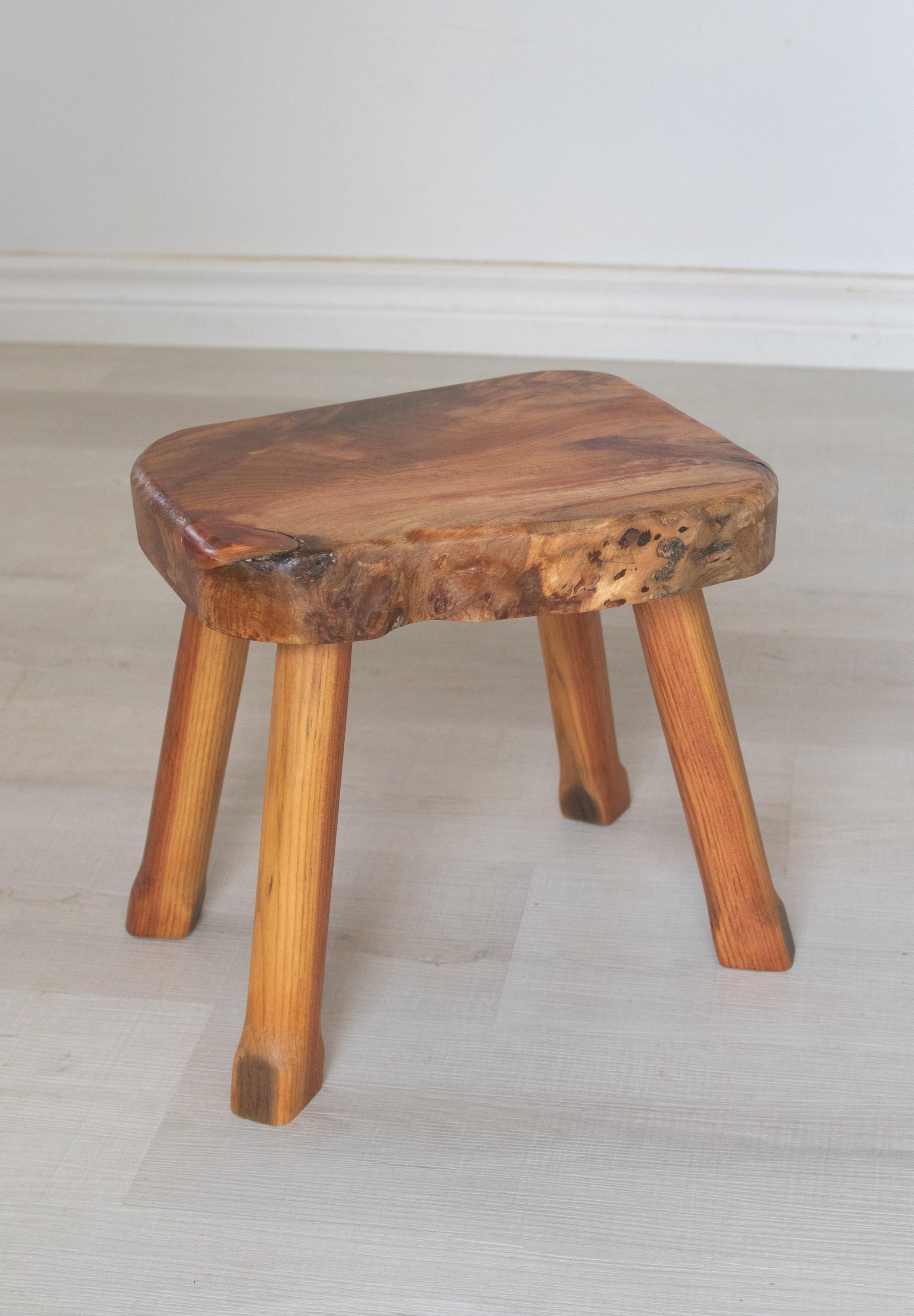 Vintage Pine Wood Stool: Live Edge Design, 4-legged - Etsy
