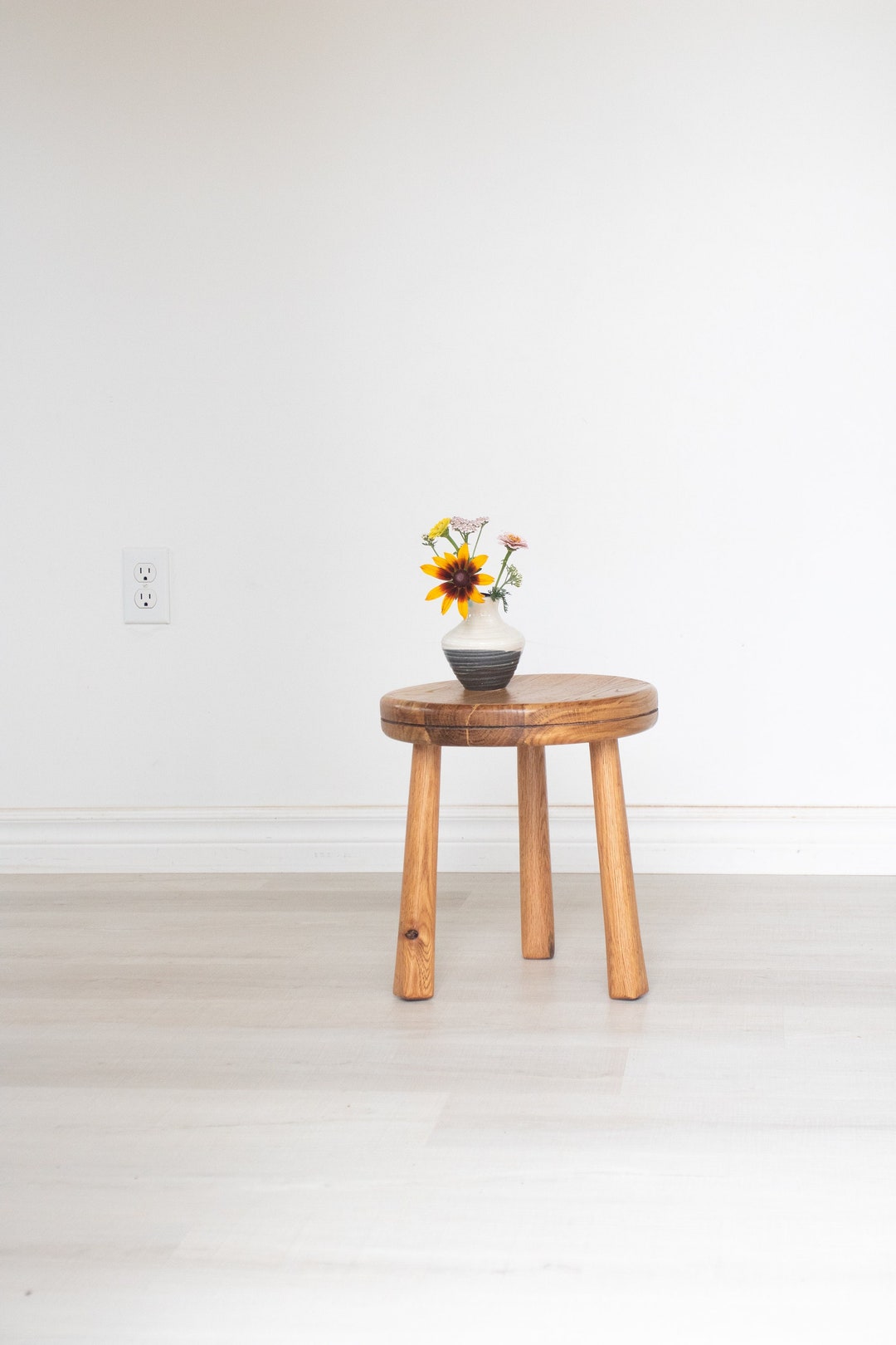 Handcrafted Reclaimed Oak Milk Stool: Vintage Tripod Design - Etsy