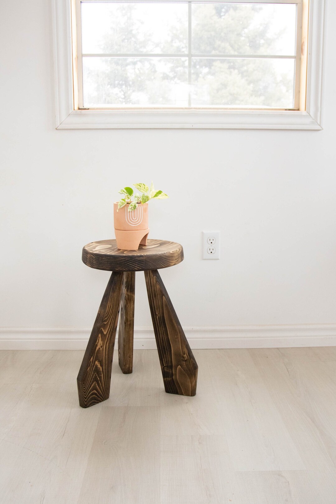 Large Footed Paddle Leg Tripod Stool. Made From Reclaimed Wood ...