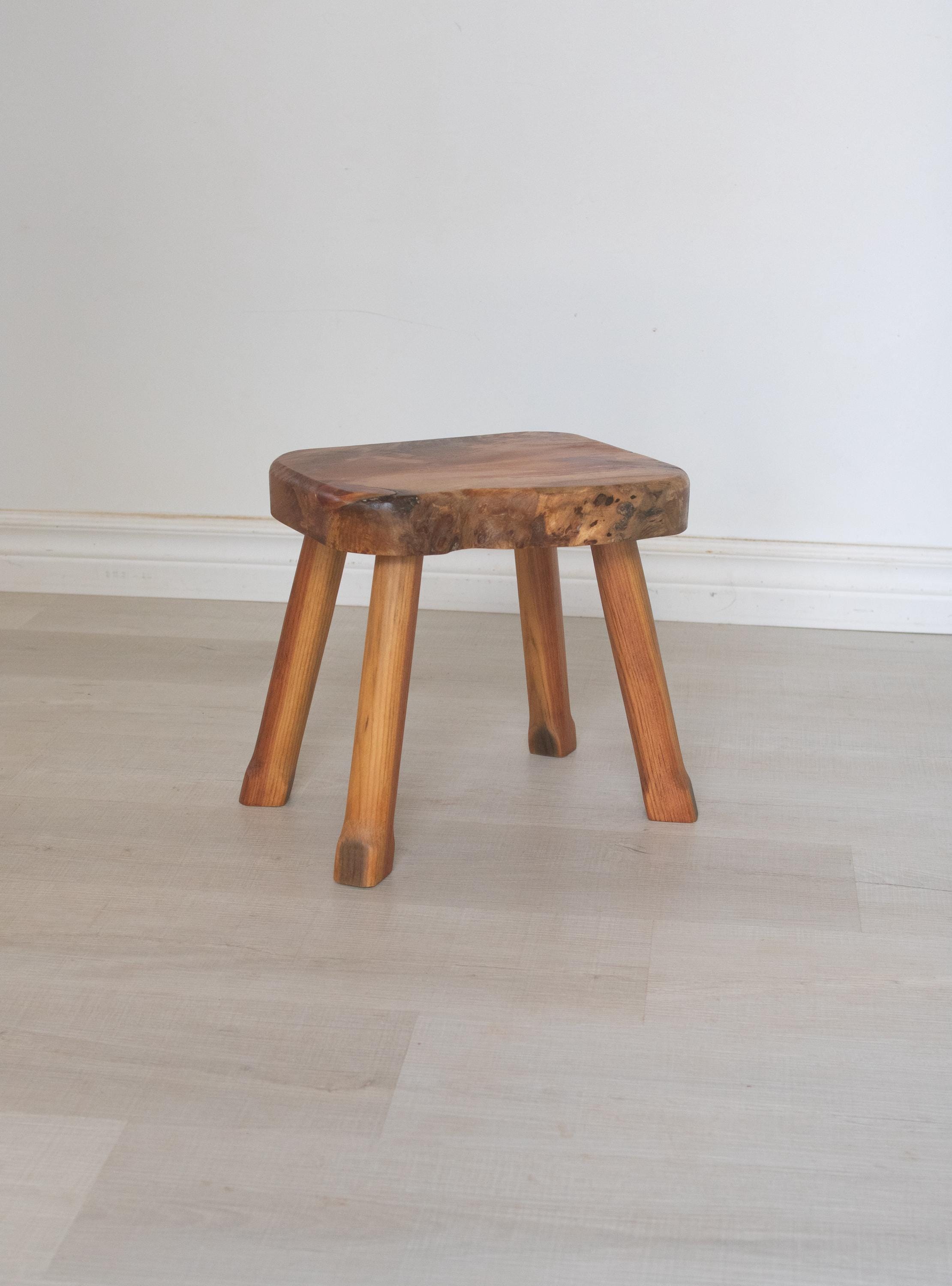 Vintage Pine Wood Stool: Live Edge Design, 4-legged - Etsy