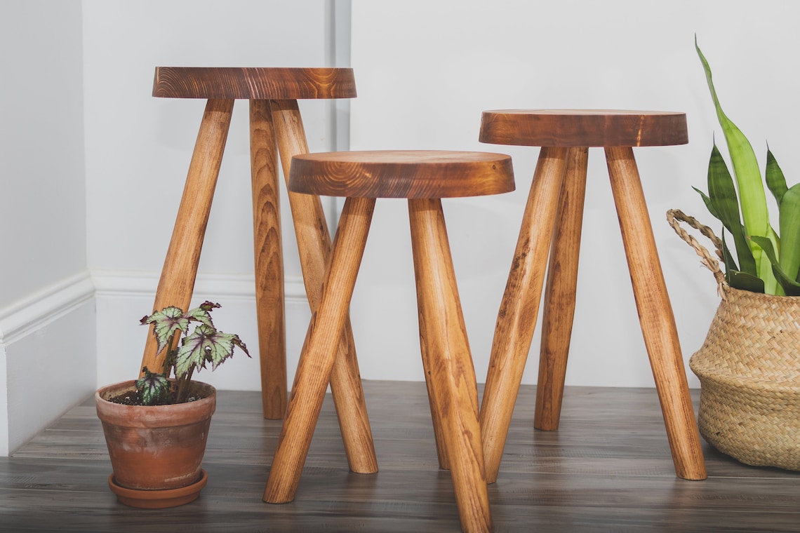 Tripod Round-top Stool. Repurposed Handmade Wooden Tripod - Etsy