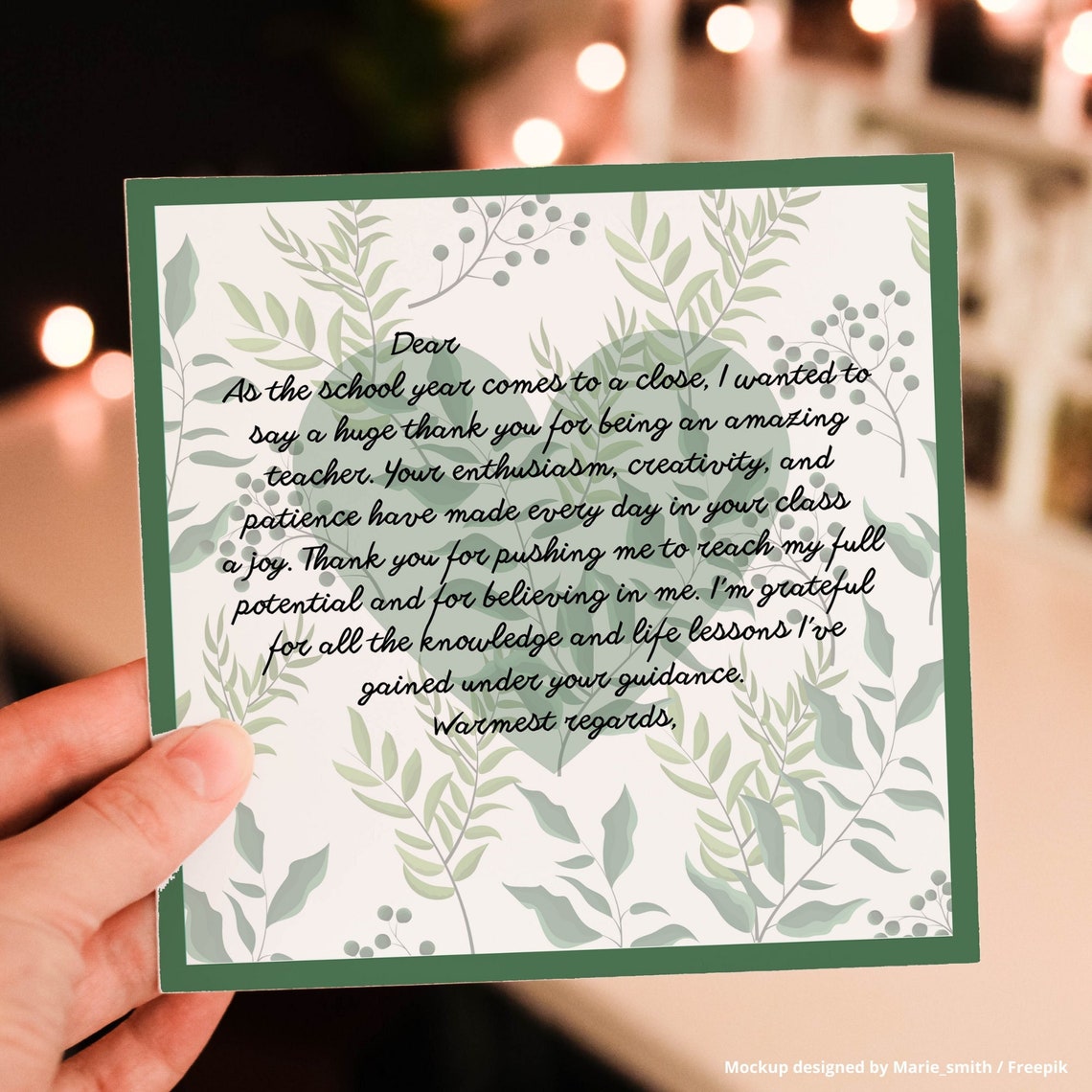 Thank You Teacher Card, Personalized Teacher Appreciation Gift, Teacher ...