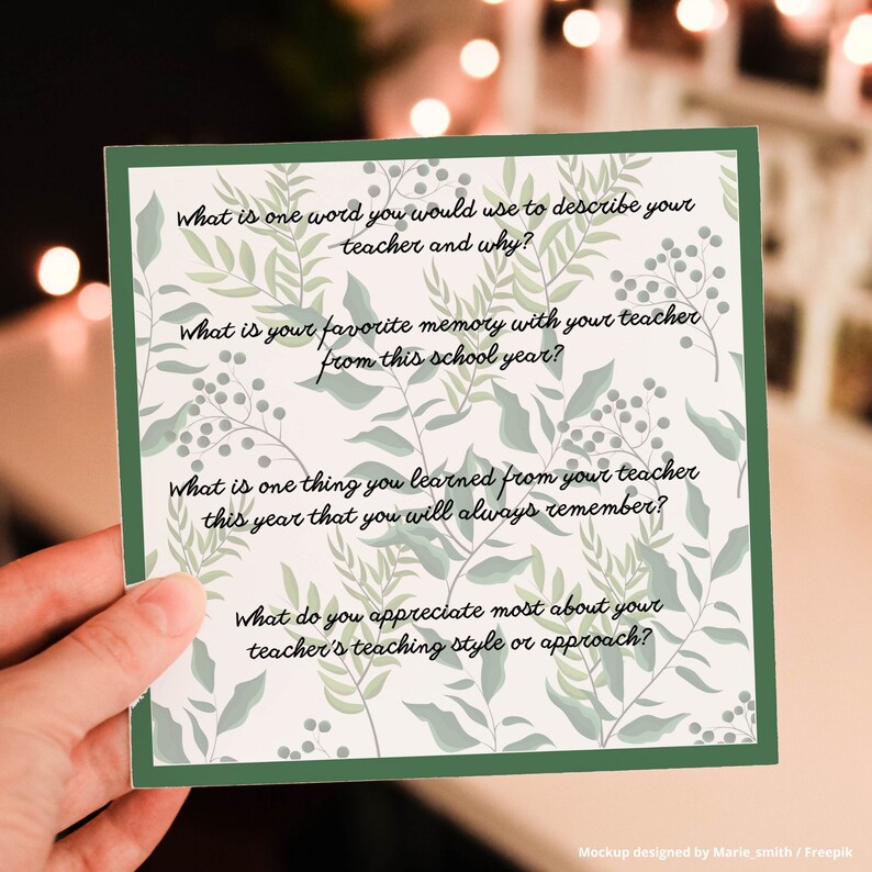 Thank You Teacher Card, Personalized Teacher Appreciation Gift, Teacher ...