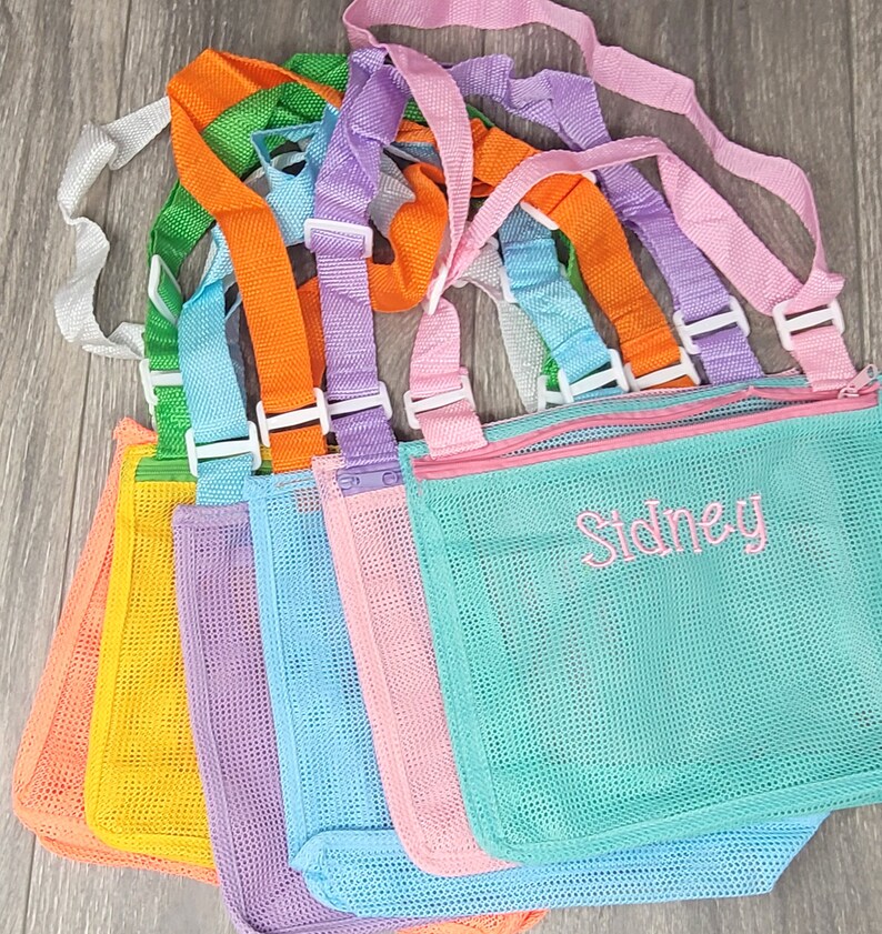 Personalized Seashell Zipper Mesh Bag, Kids Beach Bag, Monogrammed Sea ...