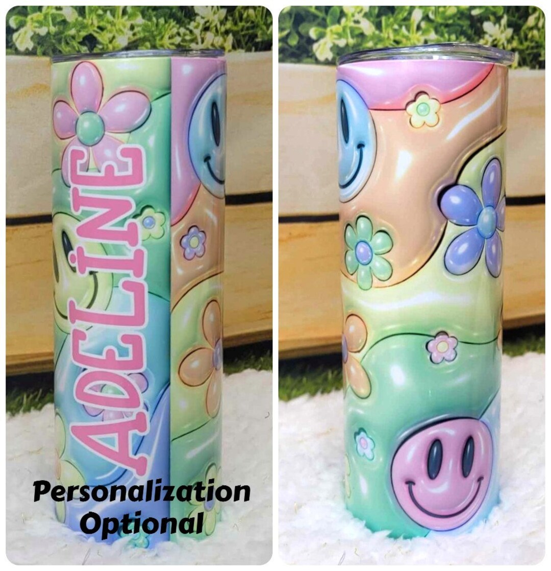 Personalized Tumbler for Girls, 3D Puff Happy Smile Face, 20oz Tumber ...