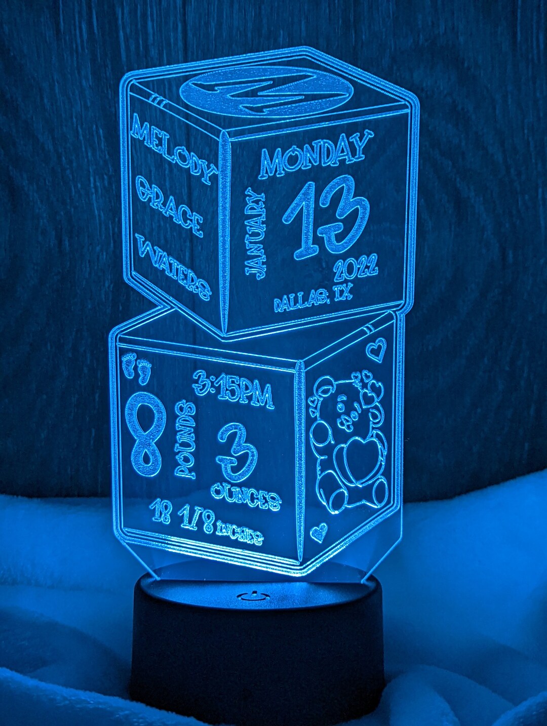 Baby Blocks Sign, Baby Shower Gift, LED Baby Birth Stats, Acrylic Nursery Lamp, Nursery Decor ...