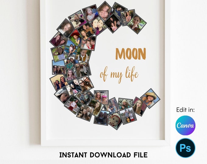 Moon Photo Collage Template / Moon Shape Photo Collage Svg / Vector Set ...