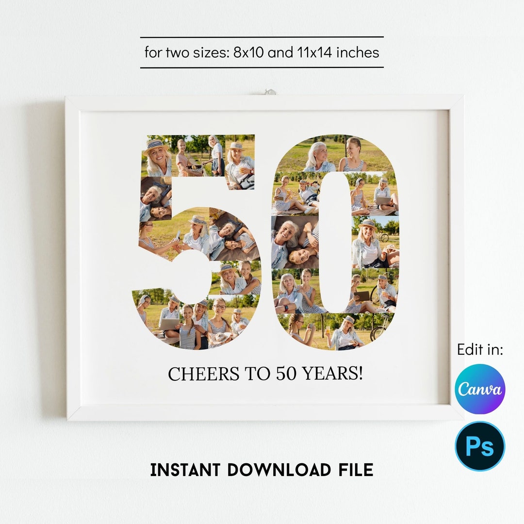 50th Birthday Photo Collage, Personalized, Number 50, Picture Collage ...