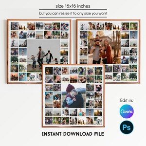 Square Photo Collage Template, BUNDLE, Family Picture Collage, Editable ...