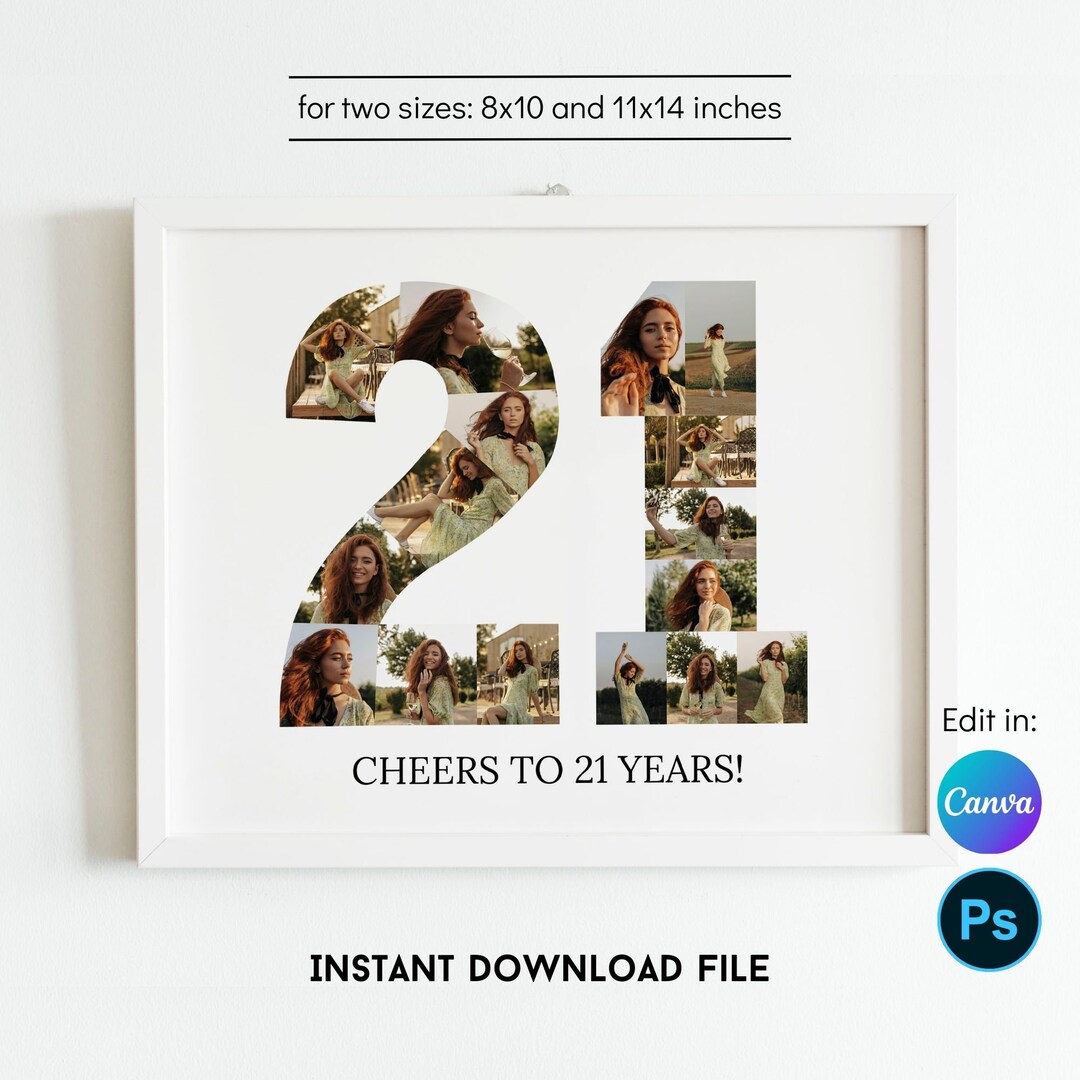 21st Birthday Photo Collage, Personalized, Number 21, Picture Collage ...