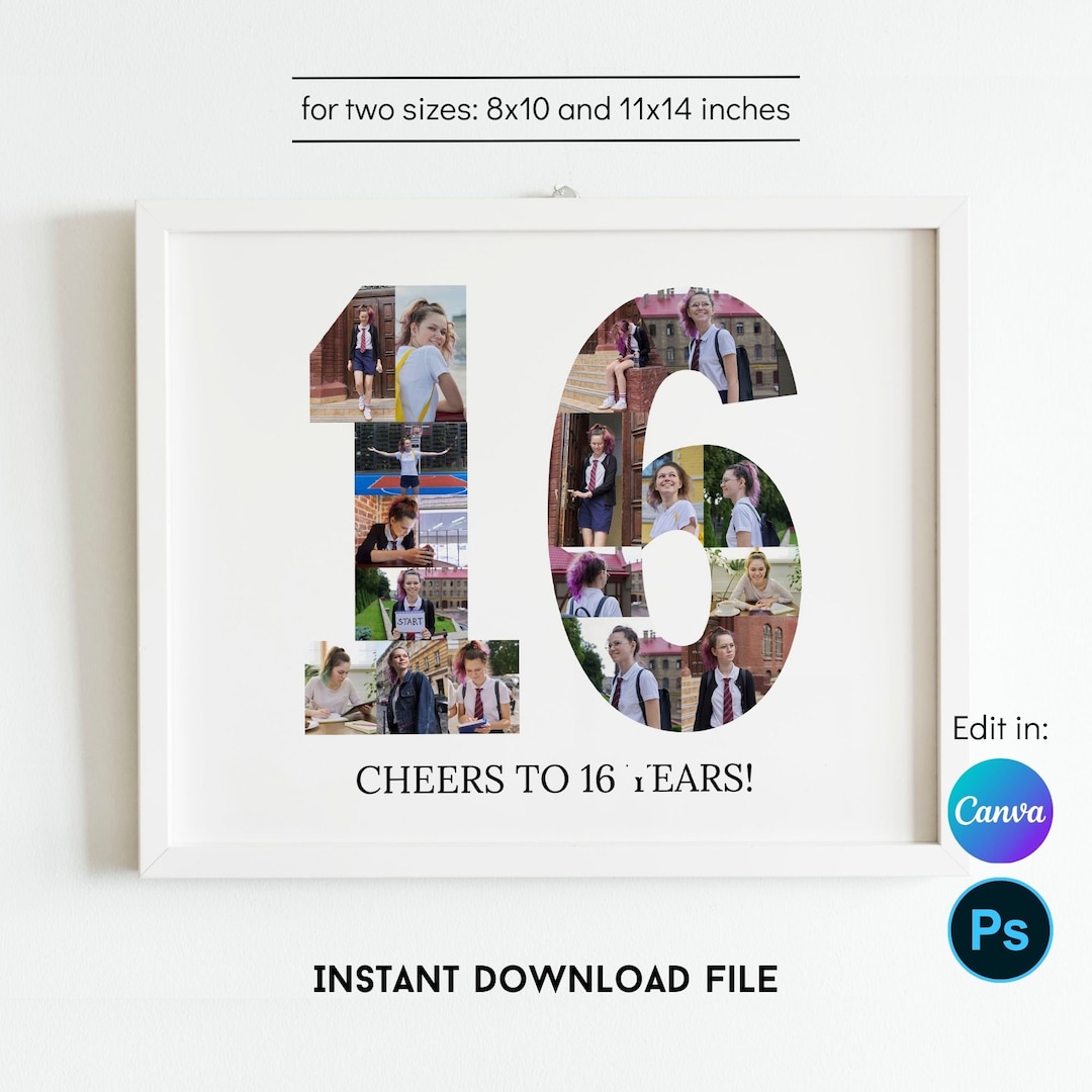 16th Birthday Photo Collage, Personalized, Sixteenth Birthday Gift ...