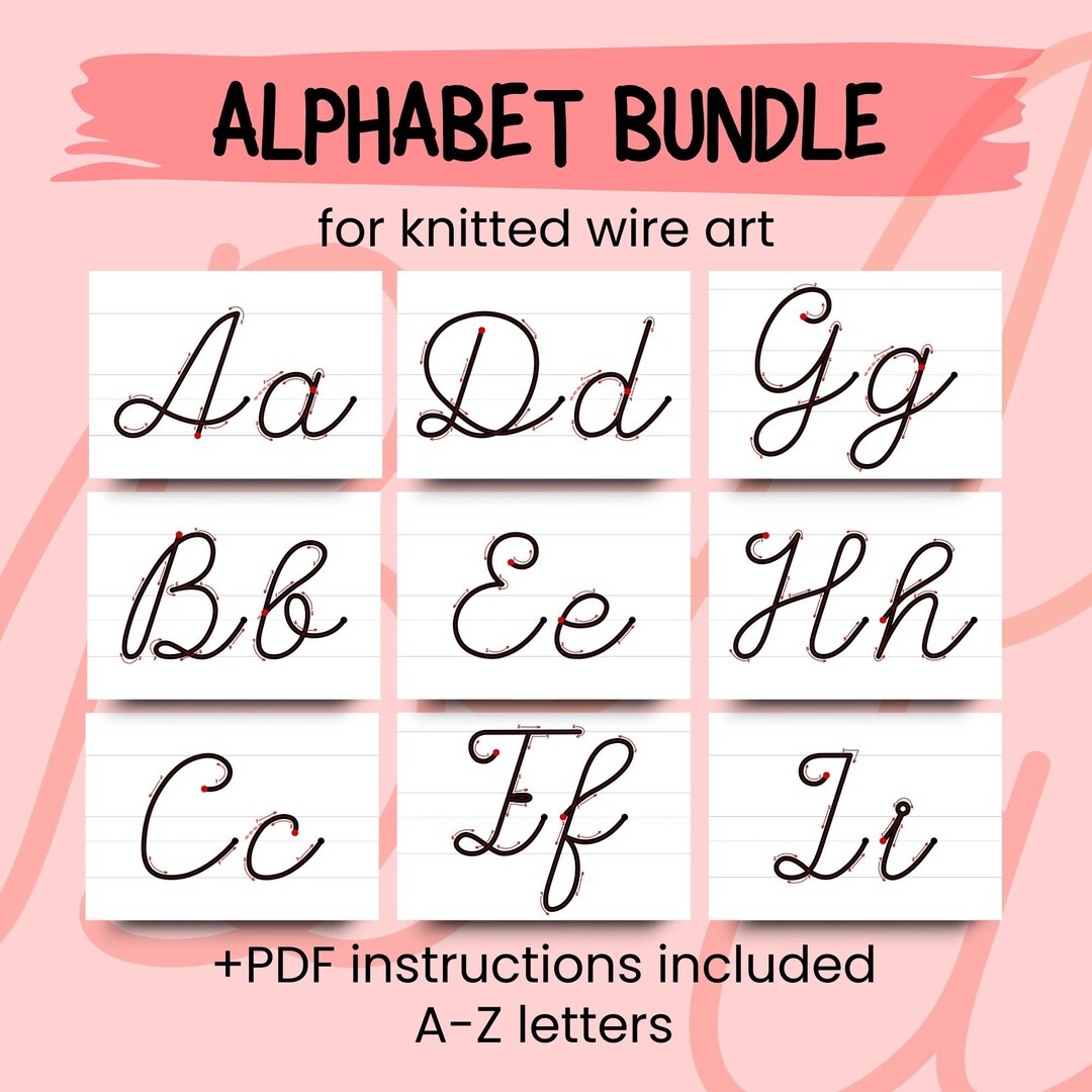 Letter Template for Knitted Wire Art, Uppercase & Lowercase Cursive ...