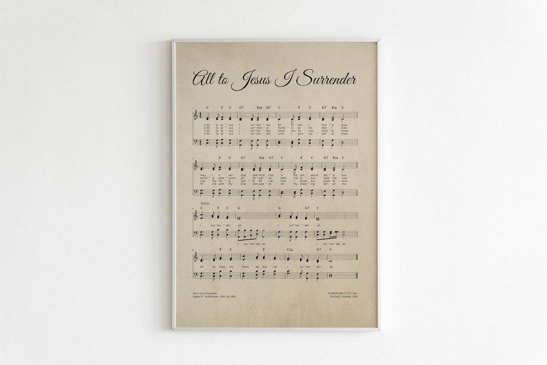 All to Jesus I Surrender, Vintage Sheet Music, Bible Verse Wall Art ...