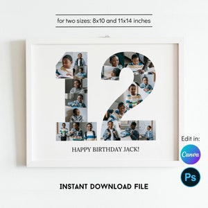 12 Year Birthday Photo Collage, 12th Birthday Poster, Editable, Canva ...