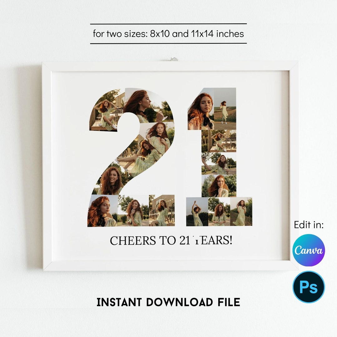 21st Birthday Photo Collage, Personalized, Number 21, Picture Collage ...