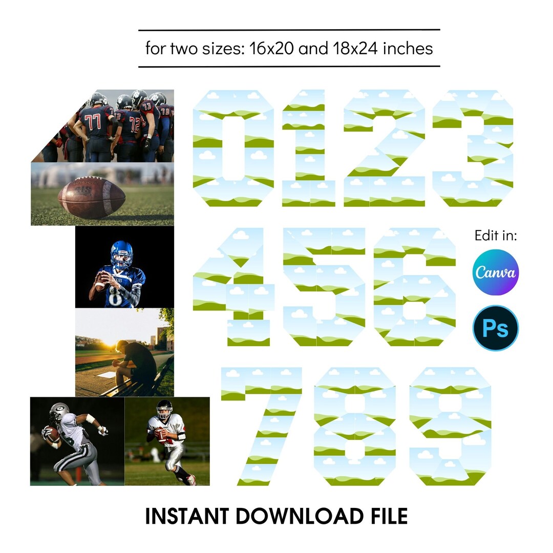 Number Frames Photo Collage Template, BUNDLE, Editable, Canva, Varsity ...